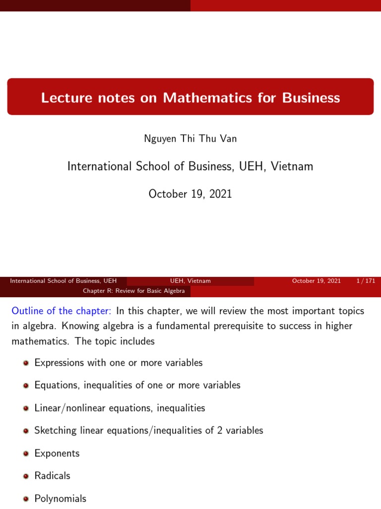 Lecture Notes On Mathematics For Business: International School of ...