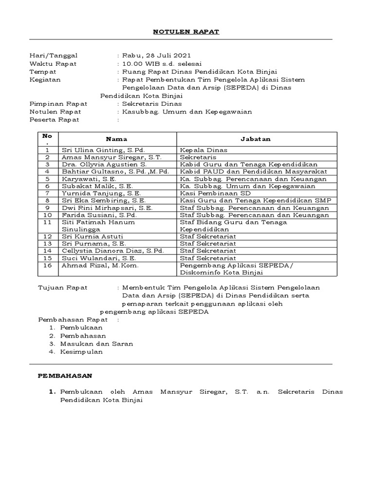 Notulensi Rapat | PDF