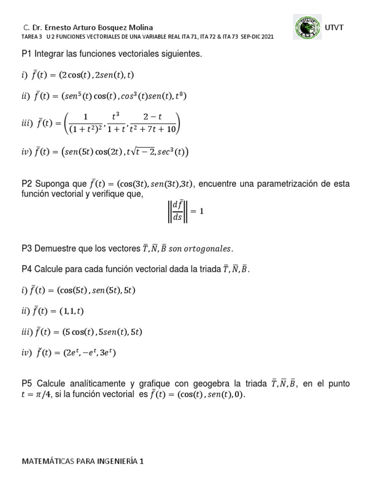 Utvt - U 2 Tarea 3 Mat Ing 1 Eabm | PDF