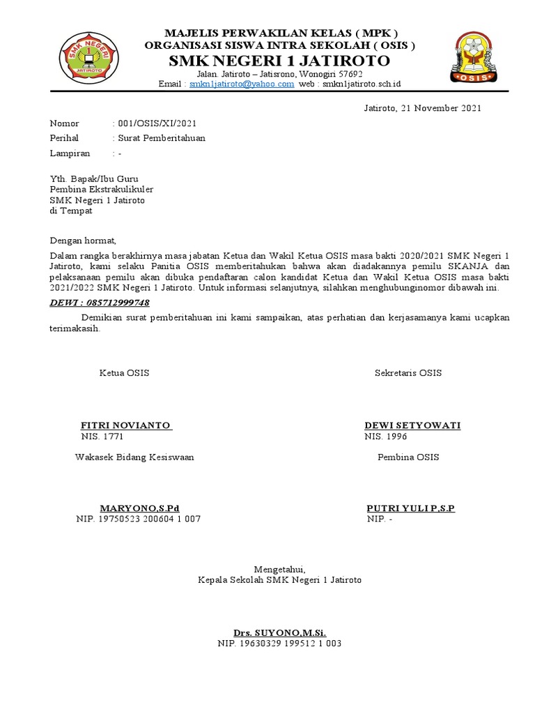 SURAT PEMBERITAHUAN OSIS Fix 1 | PDF