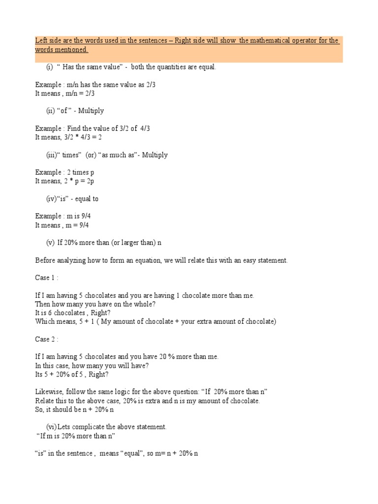 How To Convert Phrases Into Equations | PDF | Equations | Average