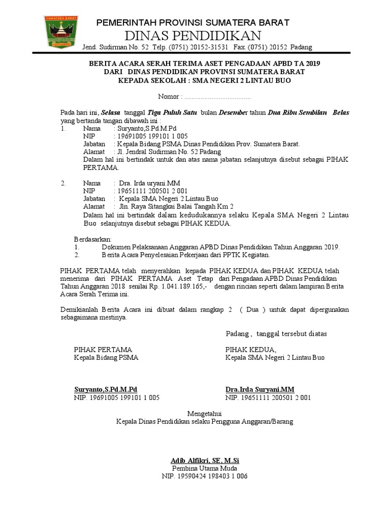 Format BAST - Dari Disdik Ke Sekolah | PDF