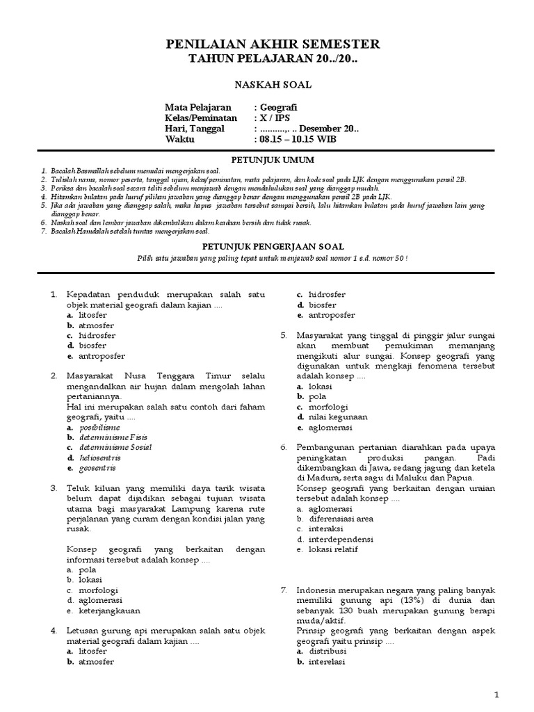 Soal PAS Geografi Kelas X | PDF