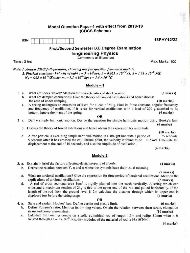 Physics VTU QP | PDF | Electron | Laser