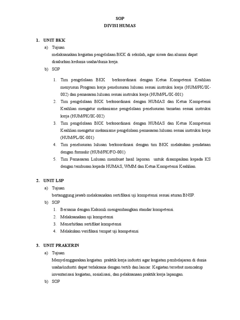 Sop Divisi Humas | PDF