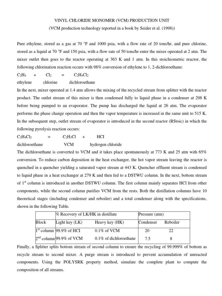VCM | PDF | Heat Exchanger | Distillation