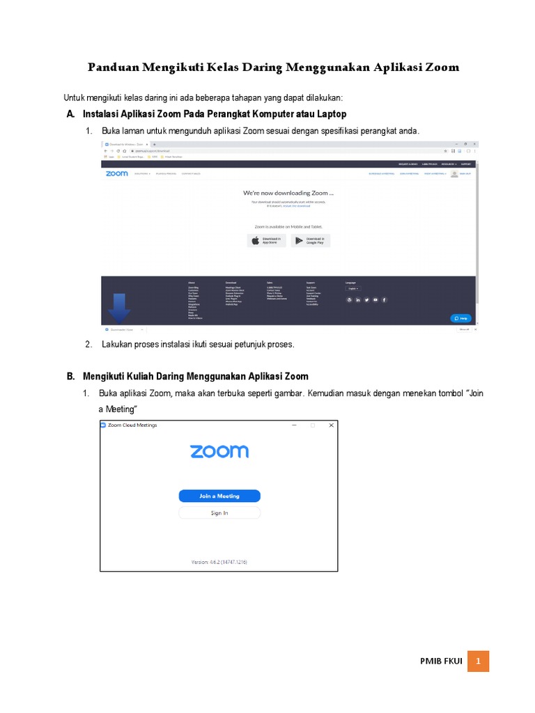 Panduan Pelaksanaan Kelas Daring PMIB Menggunakan Aplikasi Zoom | PDF