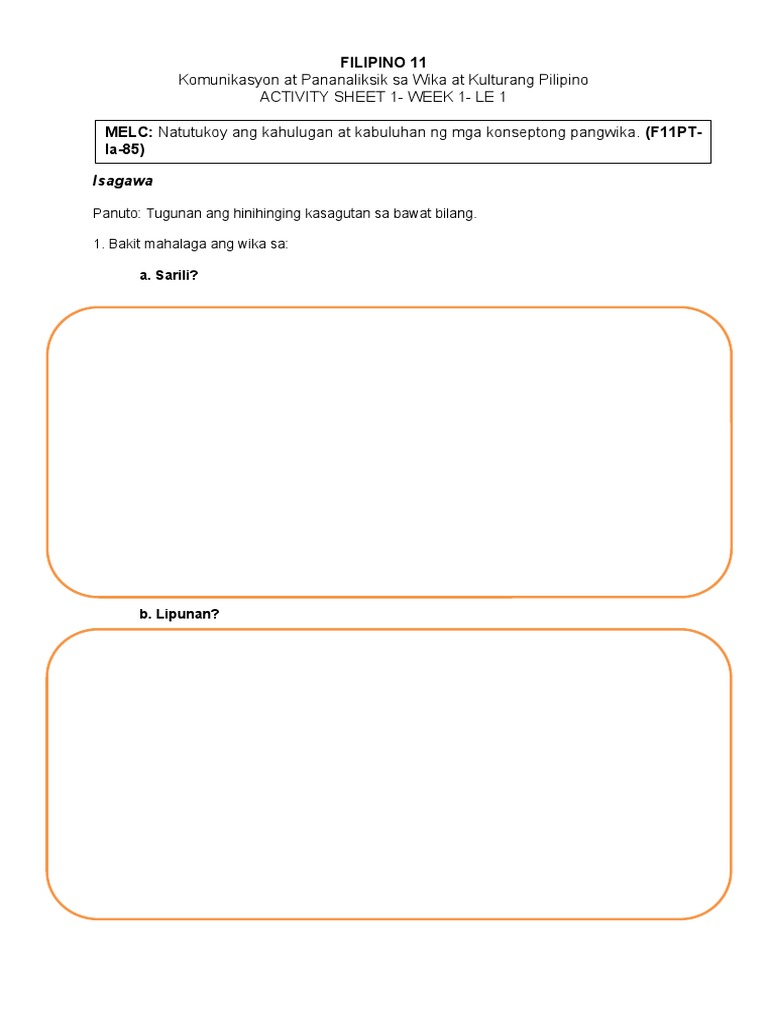 Activity Sheet - Komunikasyon at Pananaliksik Sa Wika at Kulturang ...