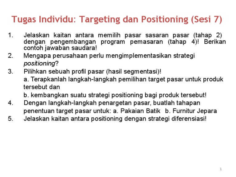 Tugas Individu Segmenting, Targeting Dan Positioning (Sesi 7) | PDF