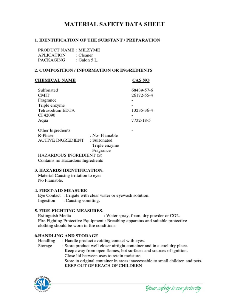 MSDS Milzyme | PDF | Water | Firefighting
