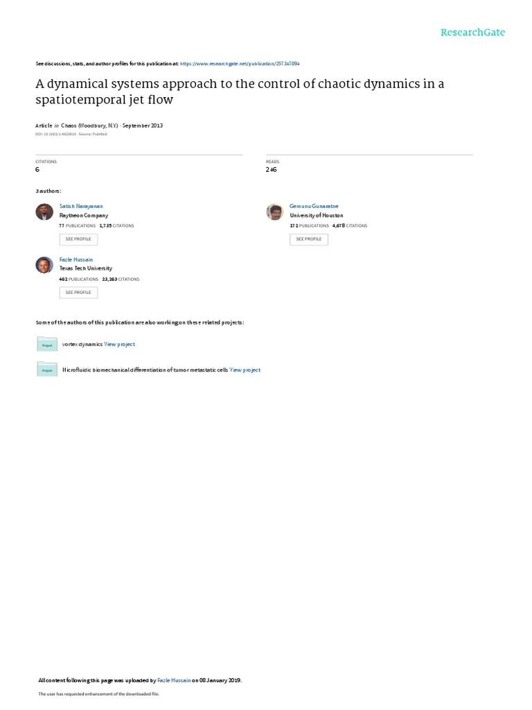 A Dynamical Systems Approach To The Control of Chaotic Dynamics in A Spatiotemporal Jet Ow | PDF ...