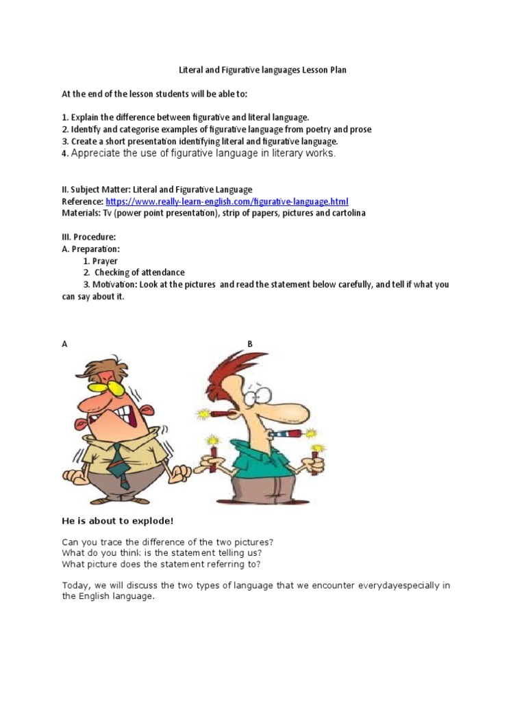 Literal and Figurative Languages Lesson Plan | PDF | Metaphor | Cognition