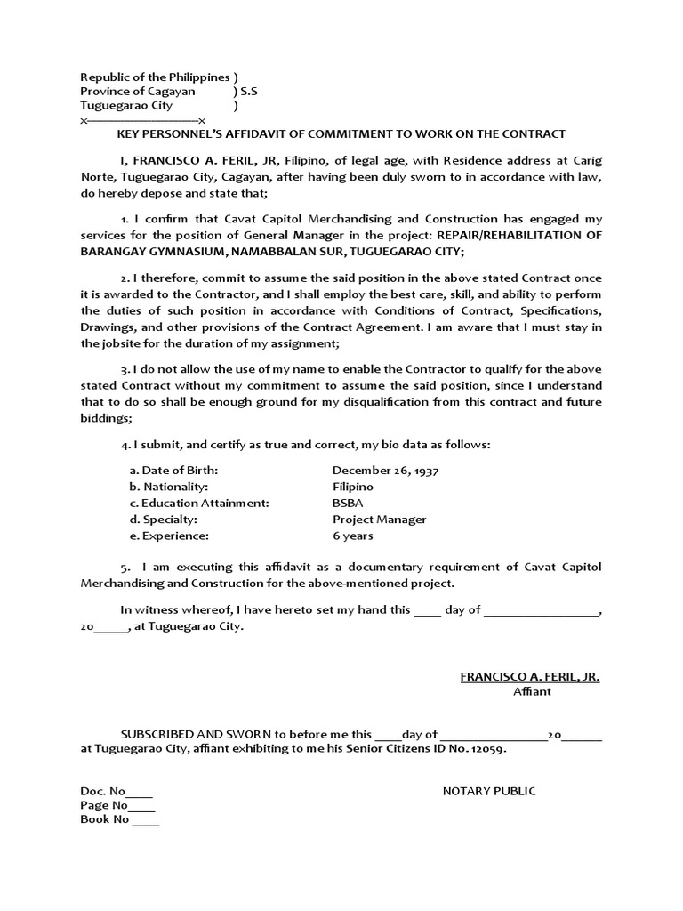 Affidavit of Key Personnel | PDF | Affidavit | Government