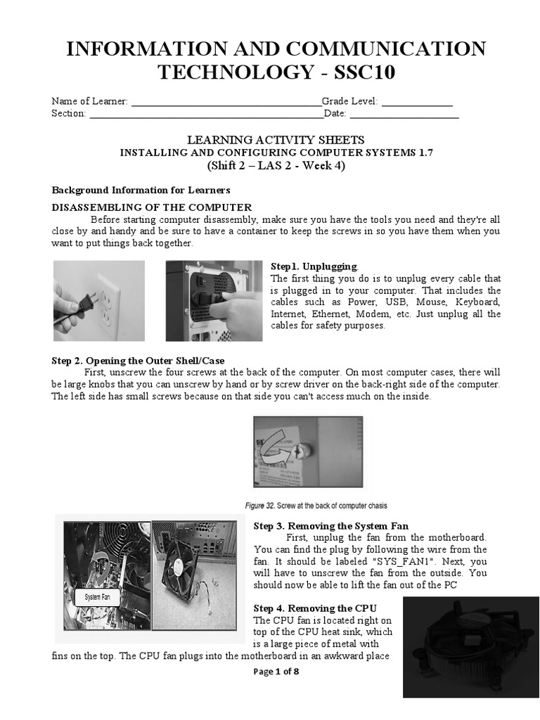 SSC - Ict10 - Q1 - W8 - Installing and Configuring Computer System 8 | PDF | Personal Computers ...