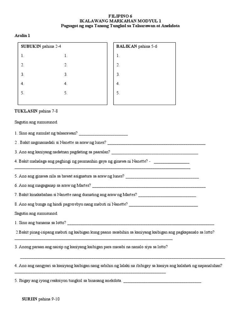 Filipino Modyul 1 | PDF