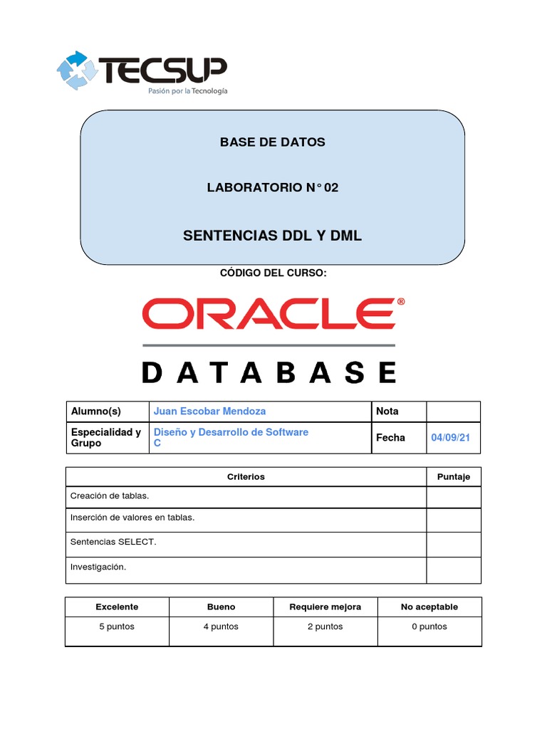Lab 2 - Sentencias DDL y DML | PDF | SQL | Tipo de datos