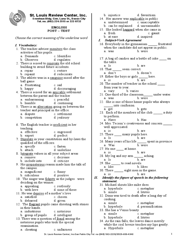 English Test Questions and Answers | PDF | Poetry