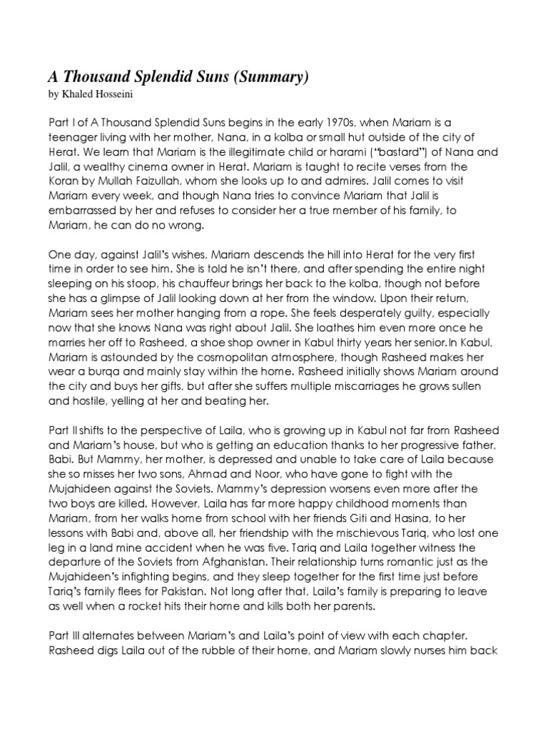 A Thousand Splendid Suns Summary | PDF