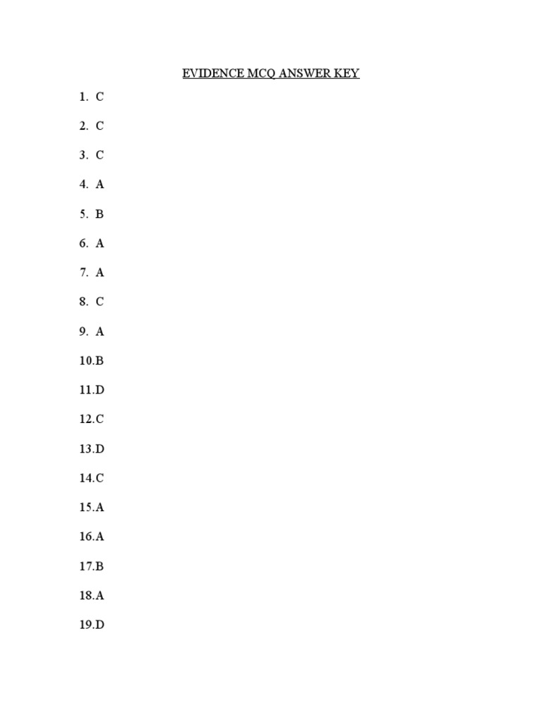 Evidence MCQ Answer Key | PDF