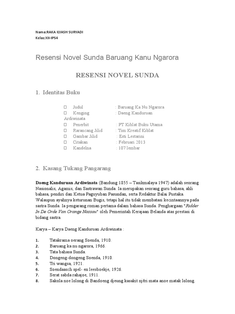Resensi Novel Sunda: Baruang Ka Nu Ngarora | PDF