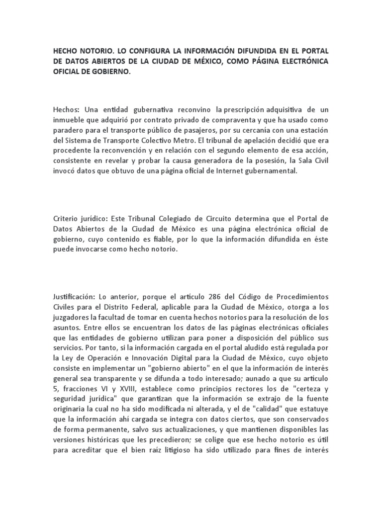 Hecho Notorio | PDF | Ciudad de México | México