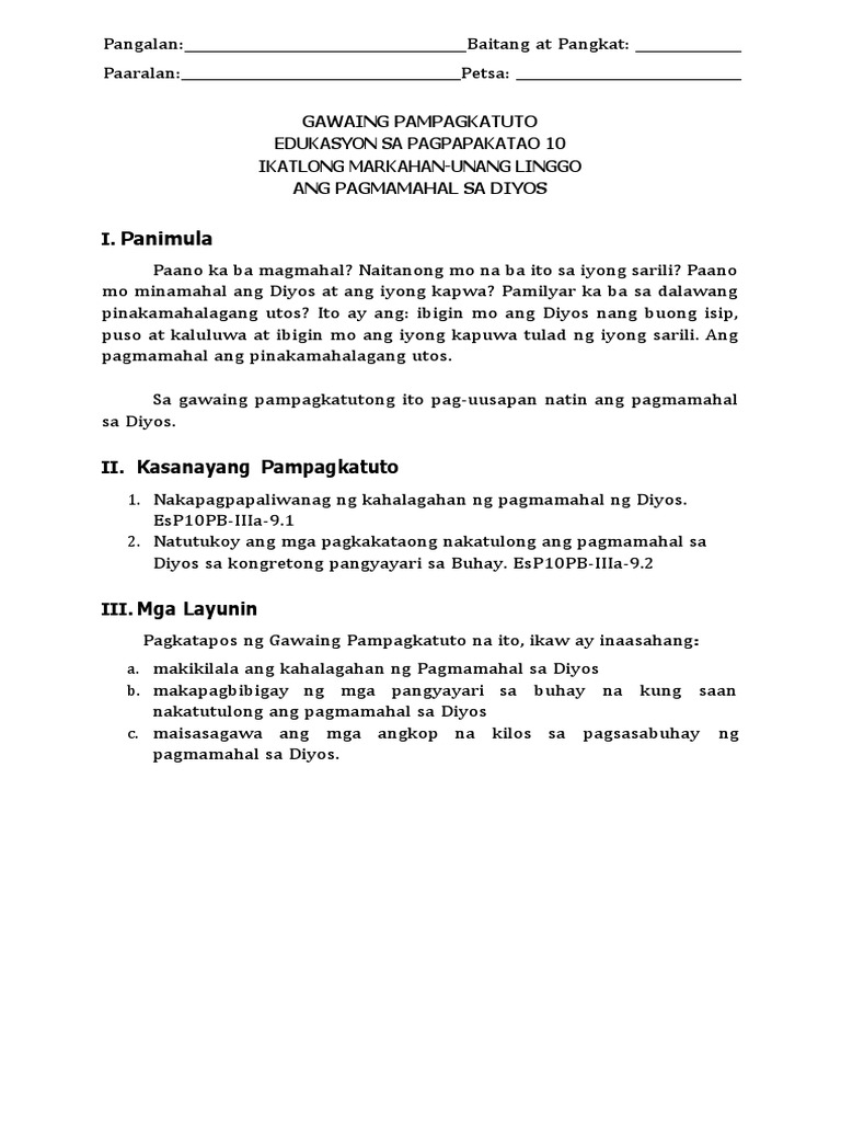 Activity Sheets ESP10 Q3 | PDF