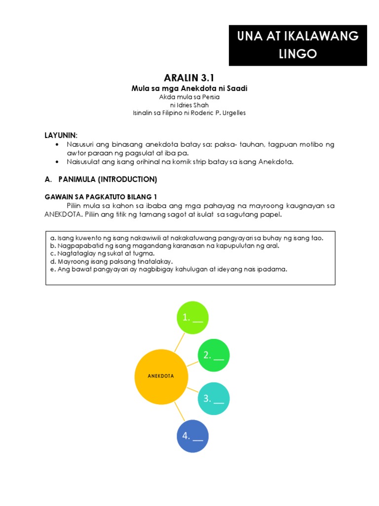 Week 1 2 Ikatlong Markahan Filipino | PDF