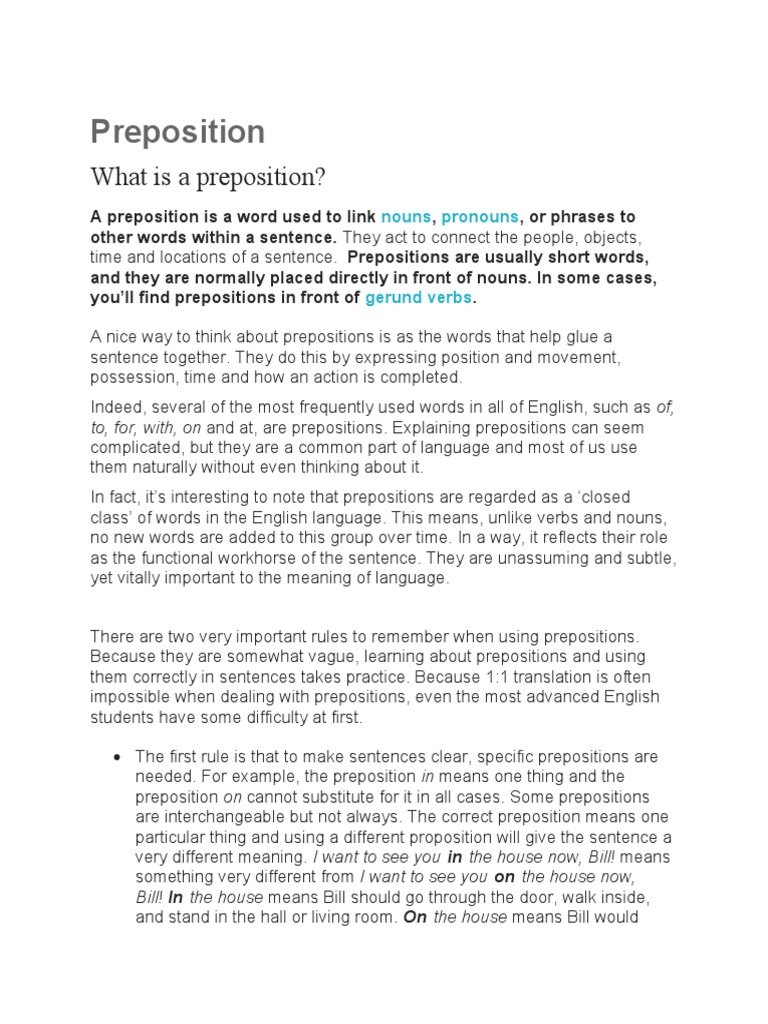 Preposition: What Is A Preposition? | PDF | Preposition And ...