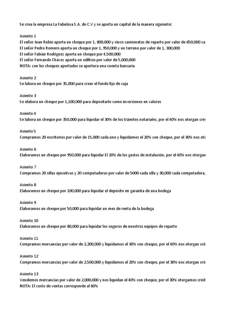 Ejercicio Conta | PDF | Cheque | Contabilidad