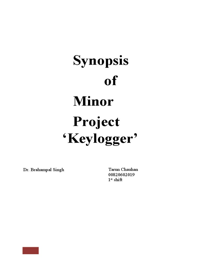 Keylogger Project Synopsis | PDF | Software | Computer Science