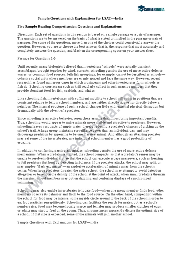 Lsat India Reading Comprehension Sample Question With Answers 2018 1200 ...