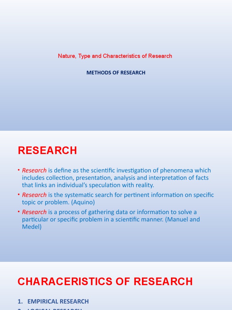 Characteristics and Types of Research Methods | PDF | Scientific Method ...