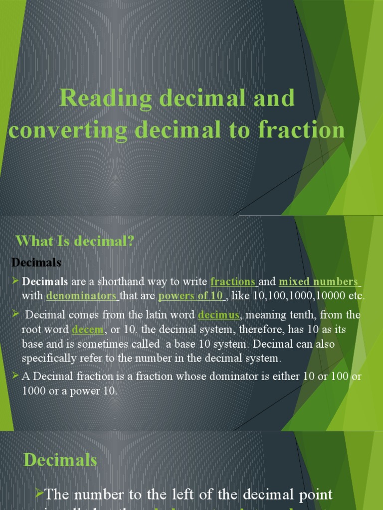 Reading Decimal and Converting Decimal To Fraction | PDF | Decimal ...