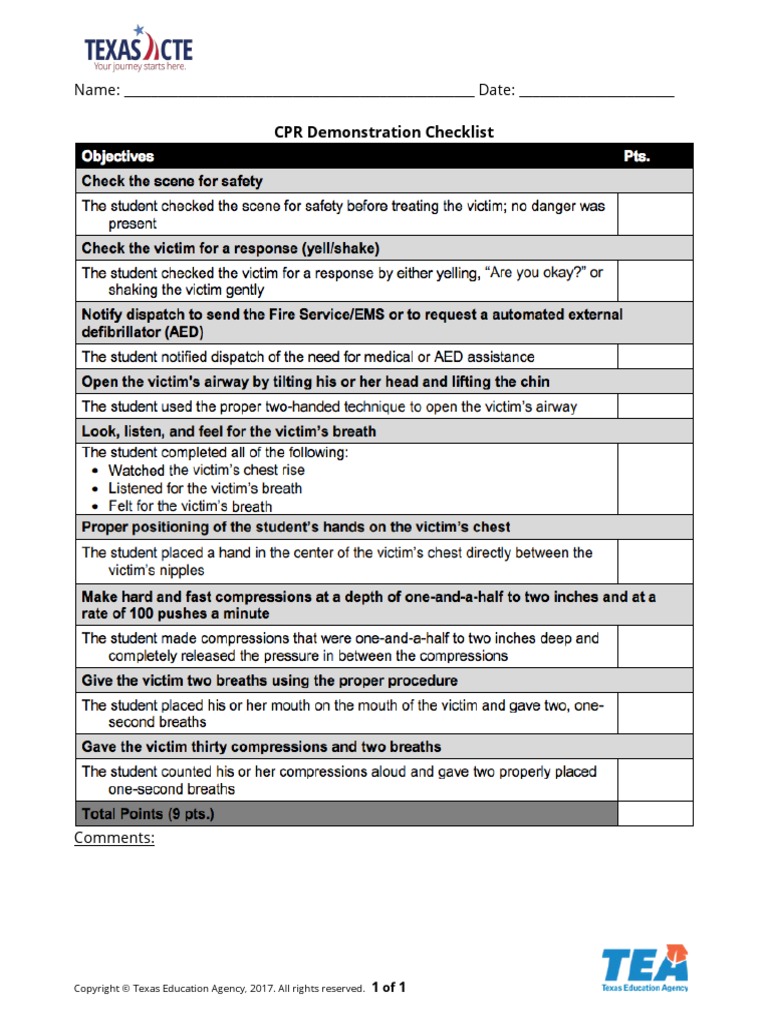 CPR Demonstration Checklist | PDF