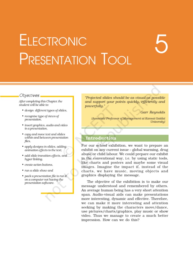 Lectronic Resentation OOL: Objectives | PDF | Hyperlink | Computing