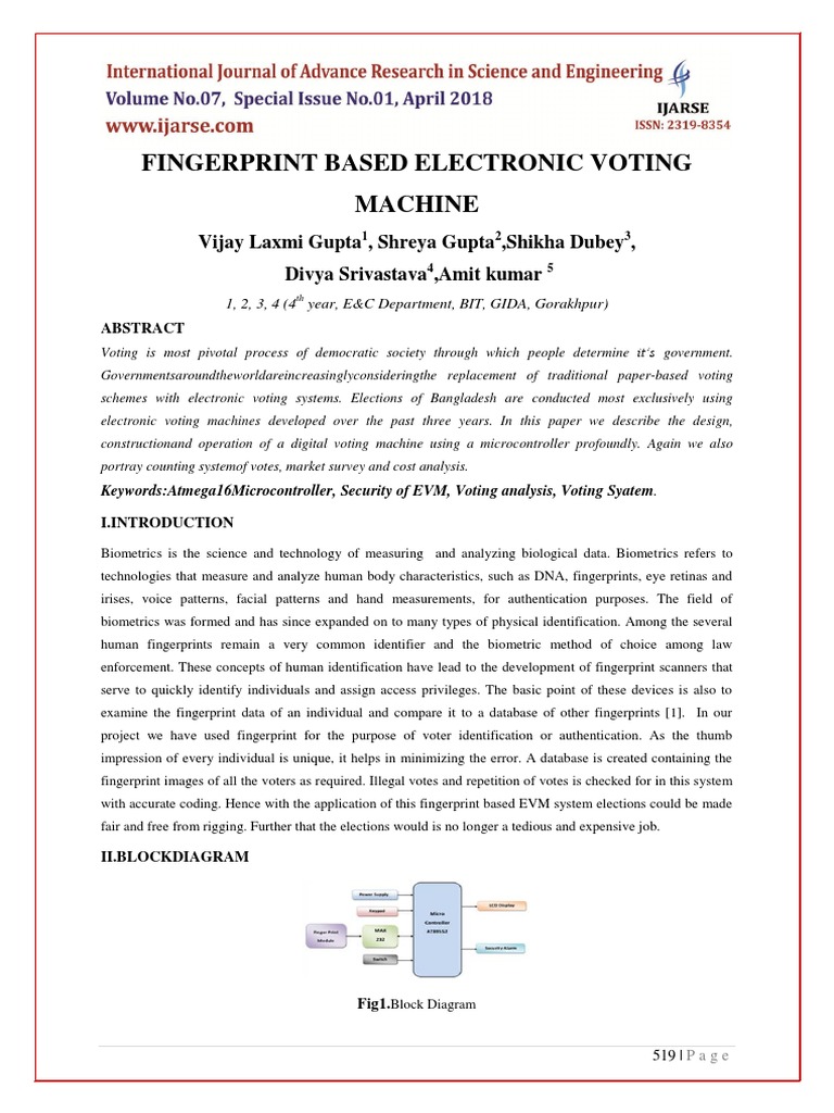 Fingerprint Based Electronic Voting Machine | PDF | Fingerprint ...