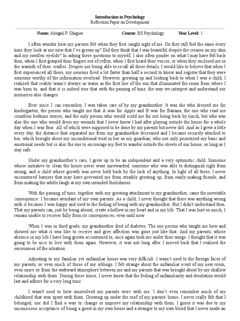 Reflection Paper On Child Development | PDF | Feeling | Anger