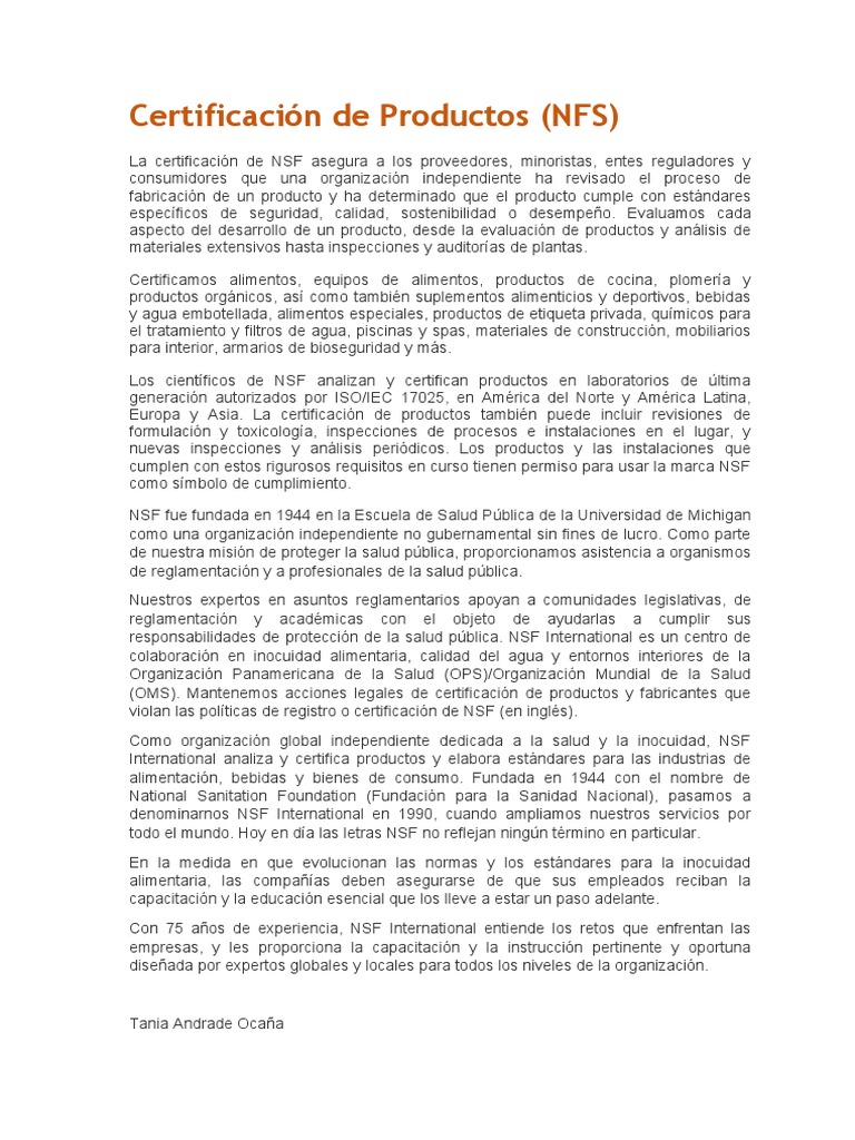 Certificación NSF de Productos Alimentarios | PDF | Alimentos ...