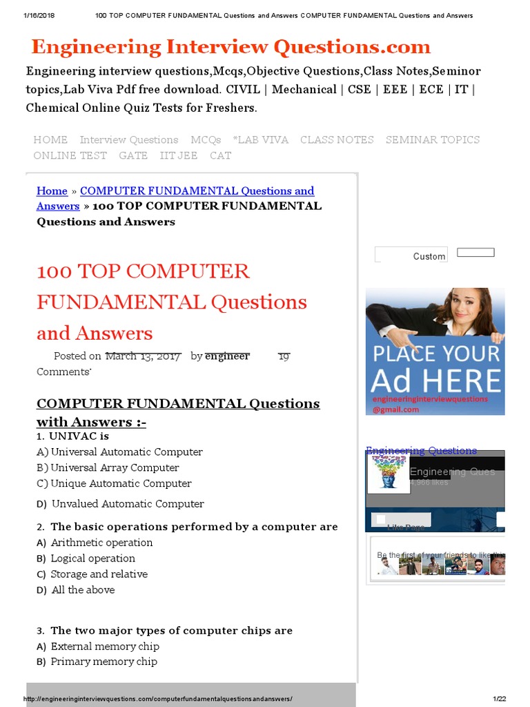 100 Computer Fundamentals Q&A | PDF | Computer Data Storage ...