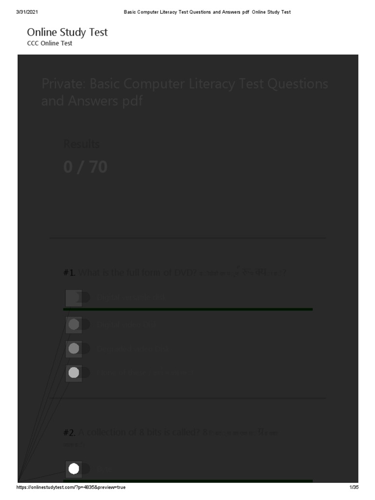 Basic Computer Literacy Test Questions and Answers PDF - Online Study ...