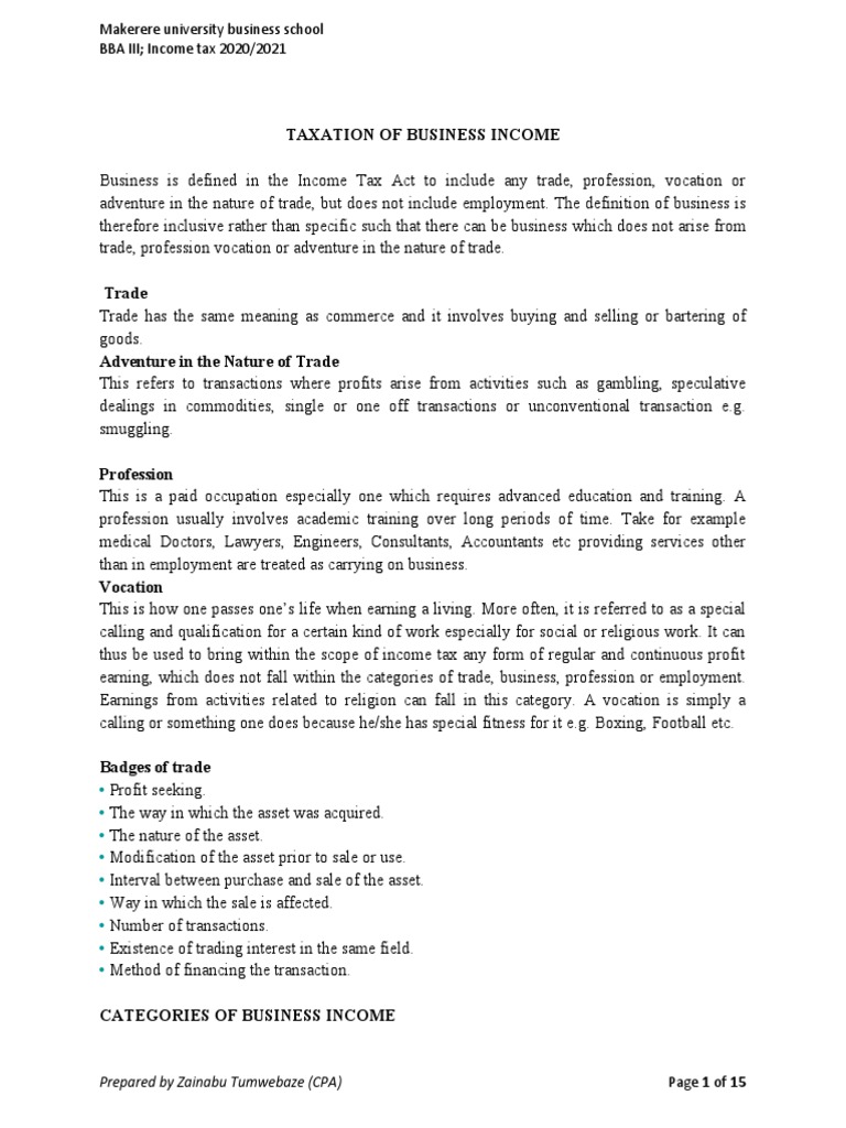 Taxation of Business Income | PDF | Expense | Tax Deduction