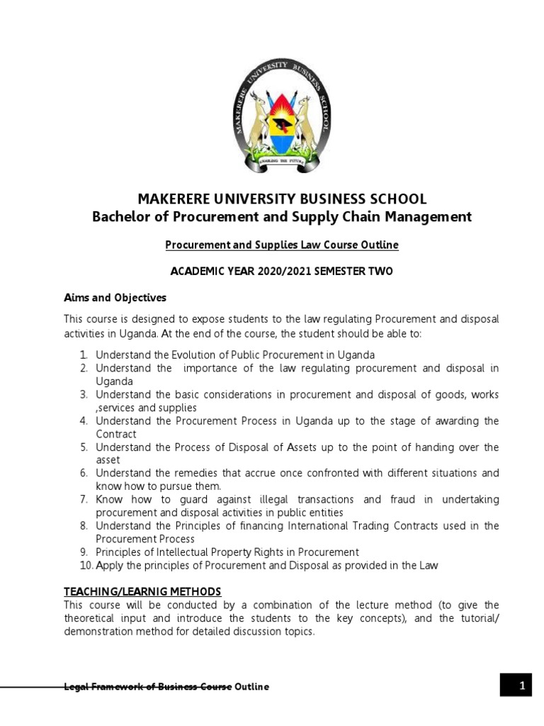 Procurement and Ssupplies Law Course Outline | PDF | Procurement | Audit