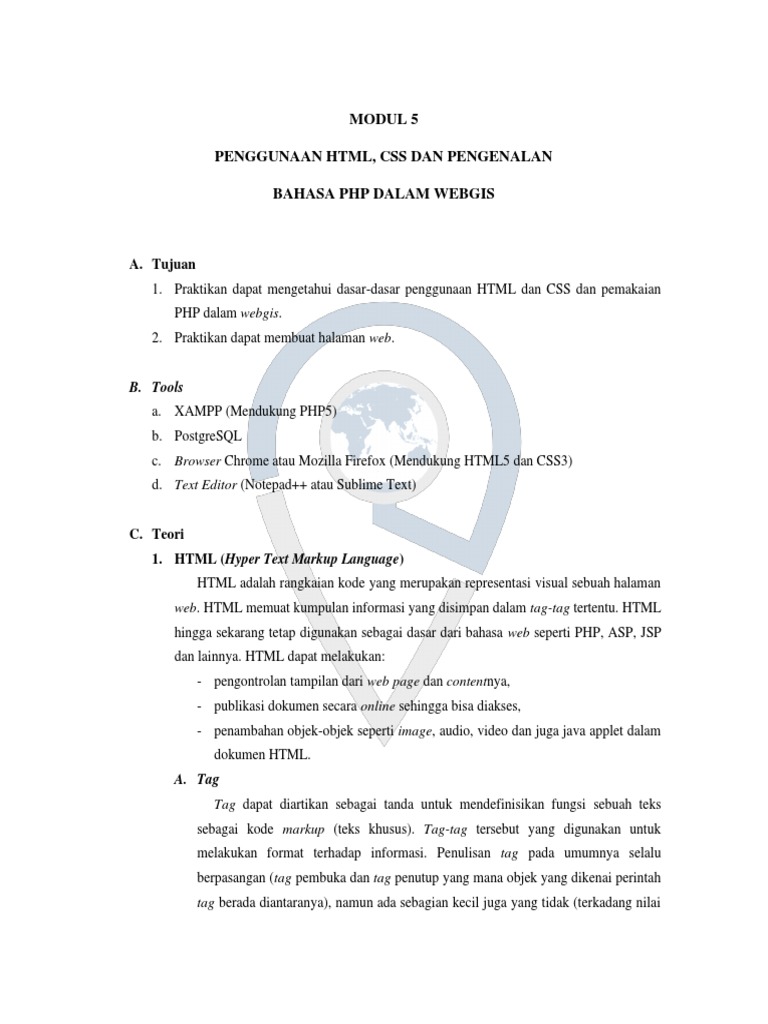 Modul 5 Penggunaan HTML CSS Dan Pengenalan Bahasa PHP Dalam WEBGIS | PDF