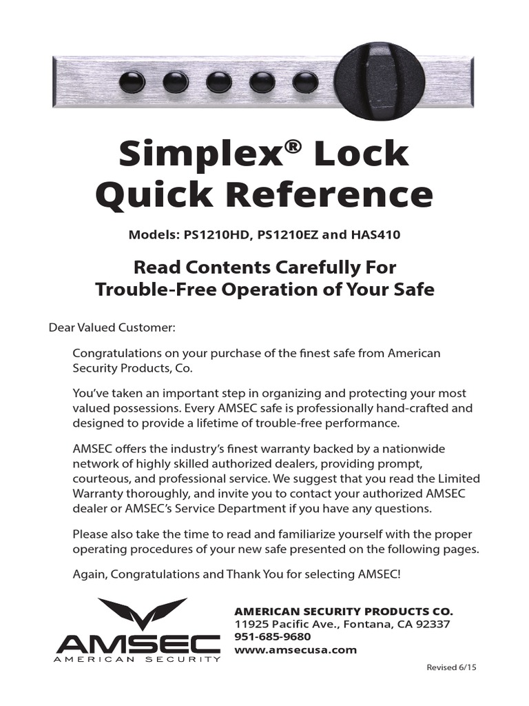 AMSEC Simplex-Lock-QuickStart | PDF | Common Law | Private Law