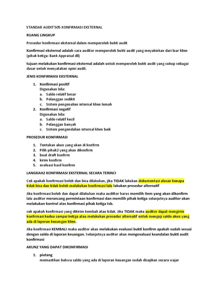 Ringkasan Sa 505 Konfirmasi Eksternal | PDF