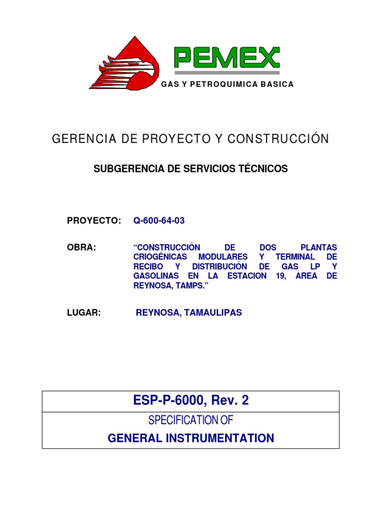 Esp-P-6000 Pemex Specification of General Instrumentation | PDF ...