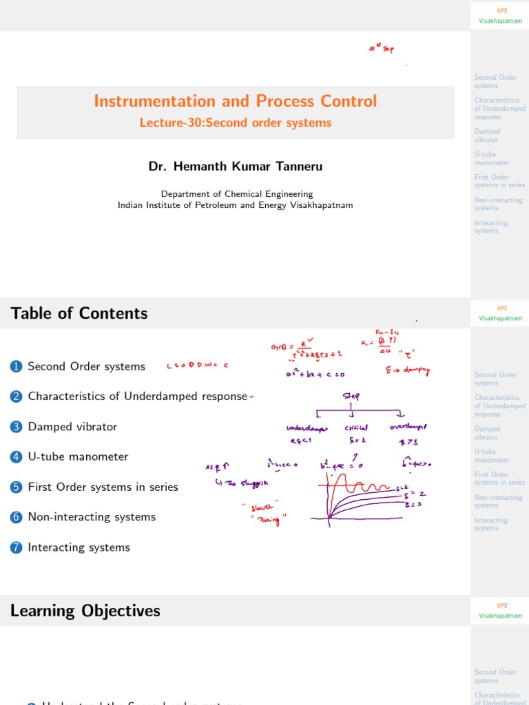 Instrumentation and Process Control: Lecture-30:Second Order Systems | PDF | Damping | Mechanics