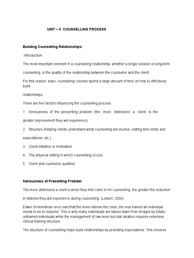 Factors Influencing the Counselling Process: Building Effective ...