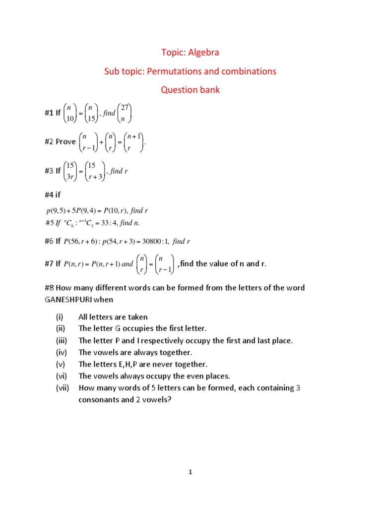 Permutation and Combination Question Bank | PDF | Triangle | Line ... Permutation and Combination Question Bank | PDF | Triangle | Line ...