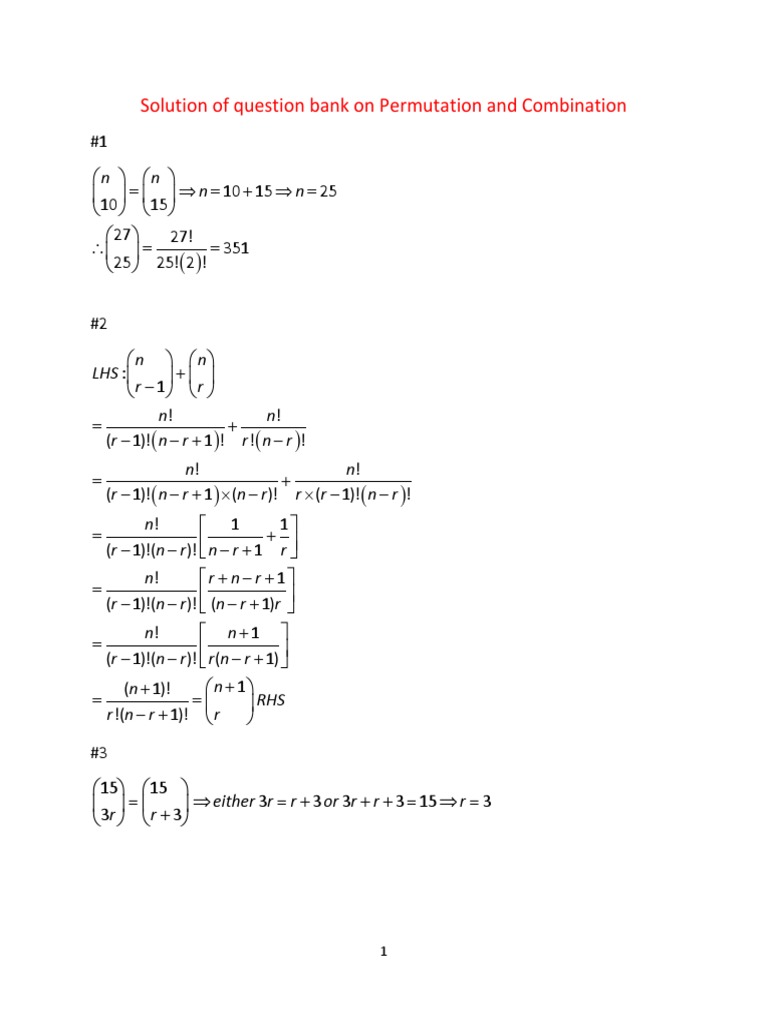 Permutation and Combination Solution of Question Bank 2 | PDF | Consonant | Mathematics